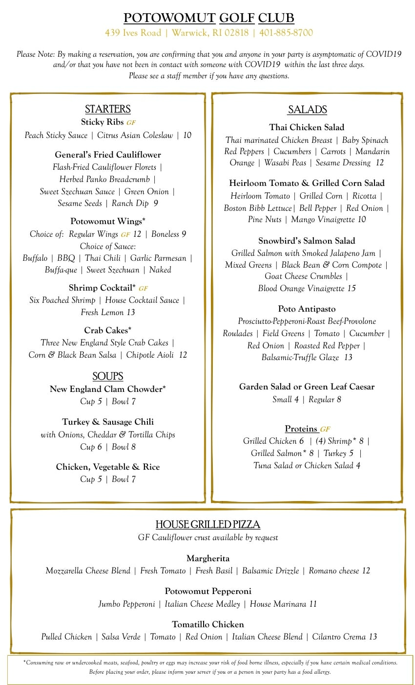 Dining at Potowomut - Potowomut Golf Club